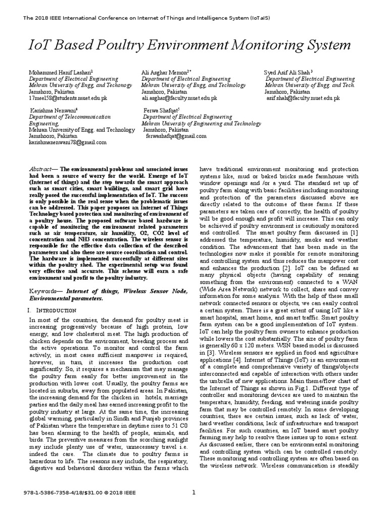 Iot Based Poultry Environment Monitoring System Pdf Internet Of Things Wireless Sensor Network
