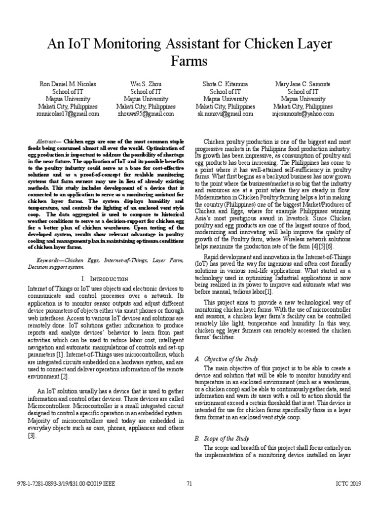 An IoT Monitoring Assistant For Chicken Layer | PDF | Internet Of Things | Computer Engineering