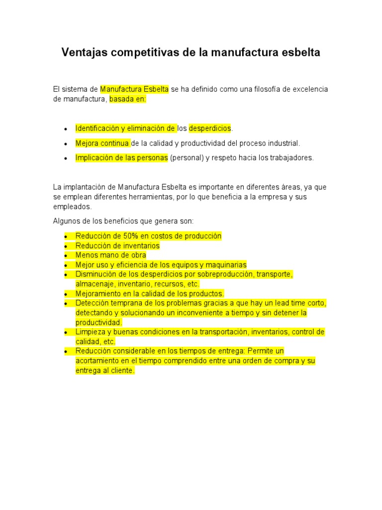 Ventajas Competitivas de La Manufactura Esbelta | PDF | Negocios