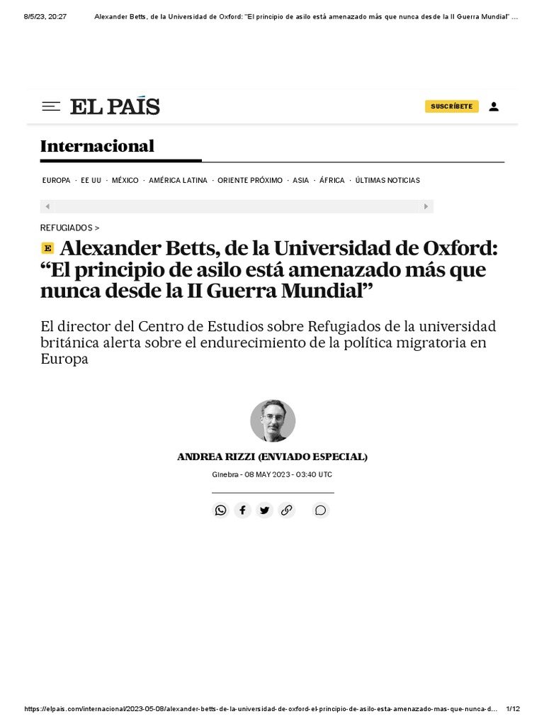 Alexander Betts, de La Universidad de Oxford: "El Principio de Asilo ...