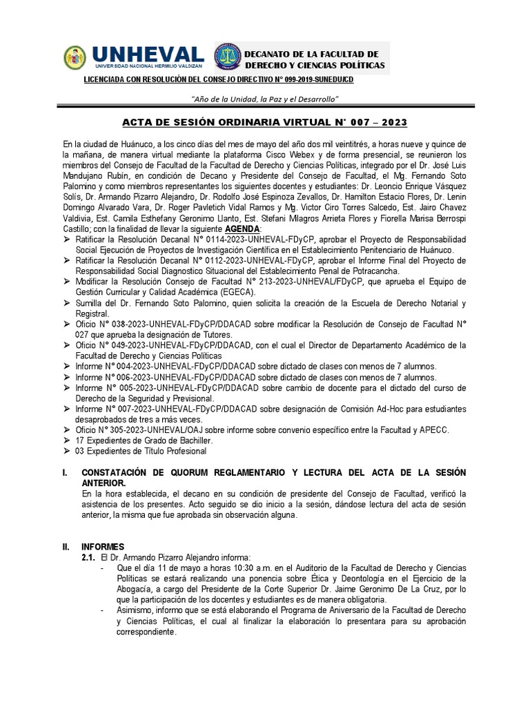 ACTA DE SESIÓN ORDINARIA #007 Del Día 05.MAY.2023 | PDF | Maestros