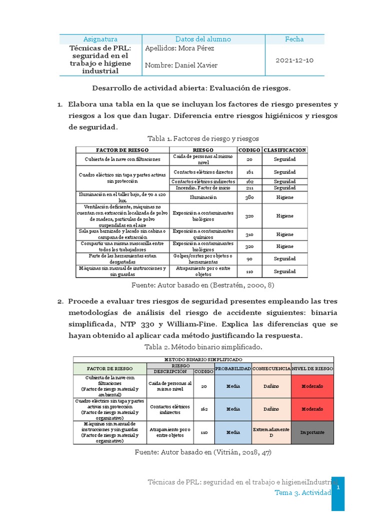 Trabajo Evaluación de Riesgos | PDF