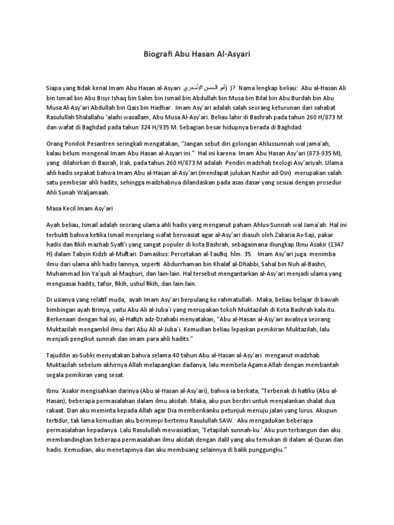 Biografi Abu Hasan Al Asyari | PDF
