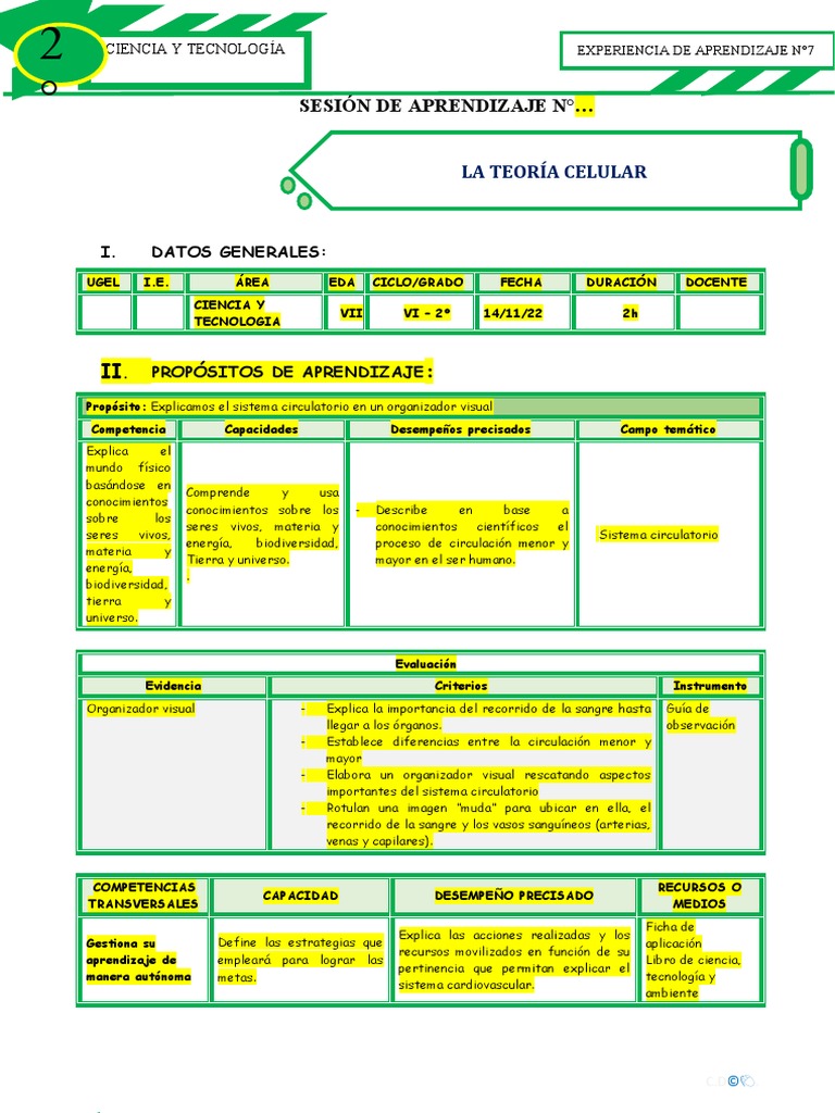 2° Sesión de Aprendizaje Teoria Celular | PDF | Aprendizaje | Sistema ...