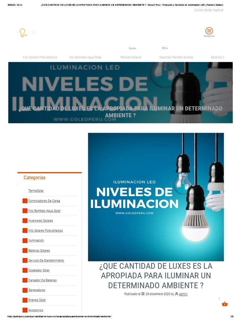¿Que Cantidad de Luxes Es La Apropiada para Iluminar Un Determinado Ambiente ? | PDF ...