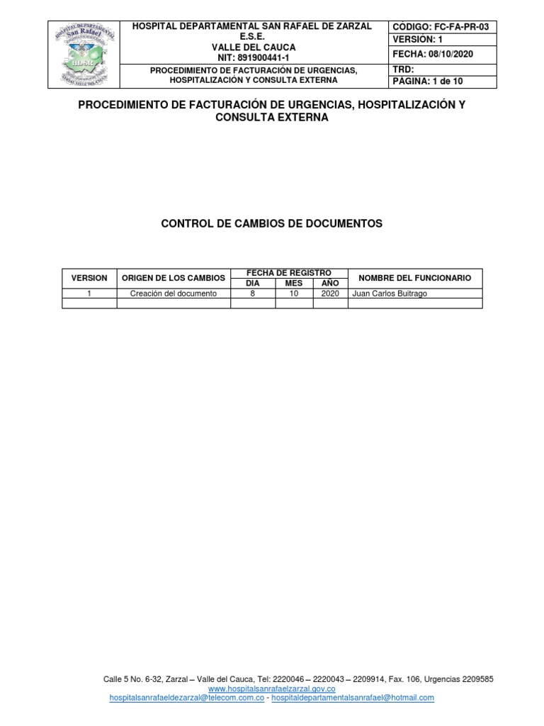 Procedimiento de Facturacion de Urgencias Hospitalizacion y Consulta ...