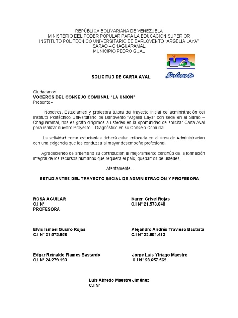 Solicitud de La Carta Aval | PDF