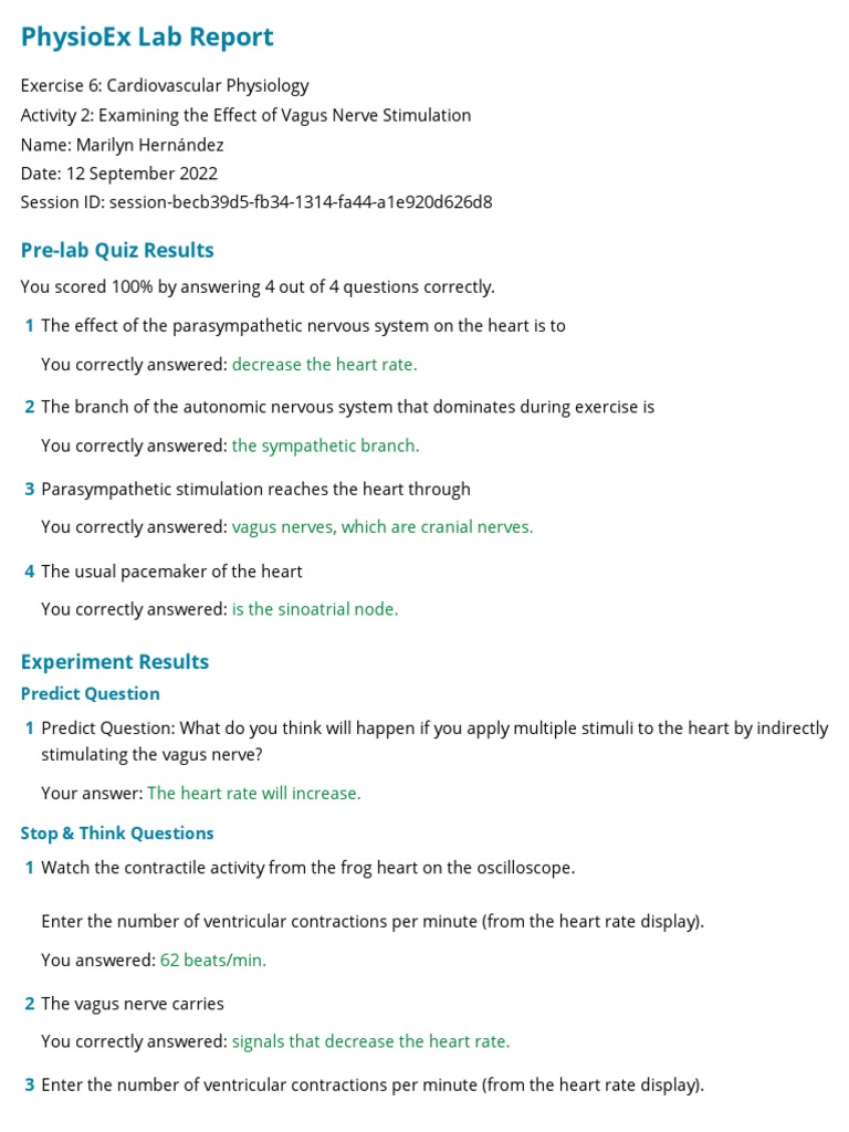 Physioex Exercise 6 Activity 2 Pdf Heart Rate Vagus Nerve