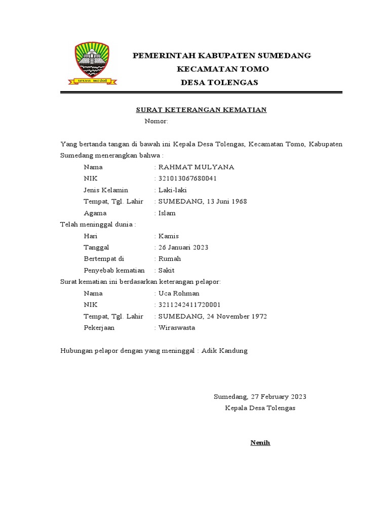 Surat Keterangan Kematian | PDF