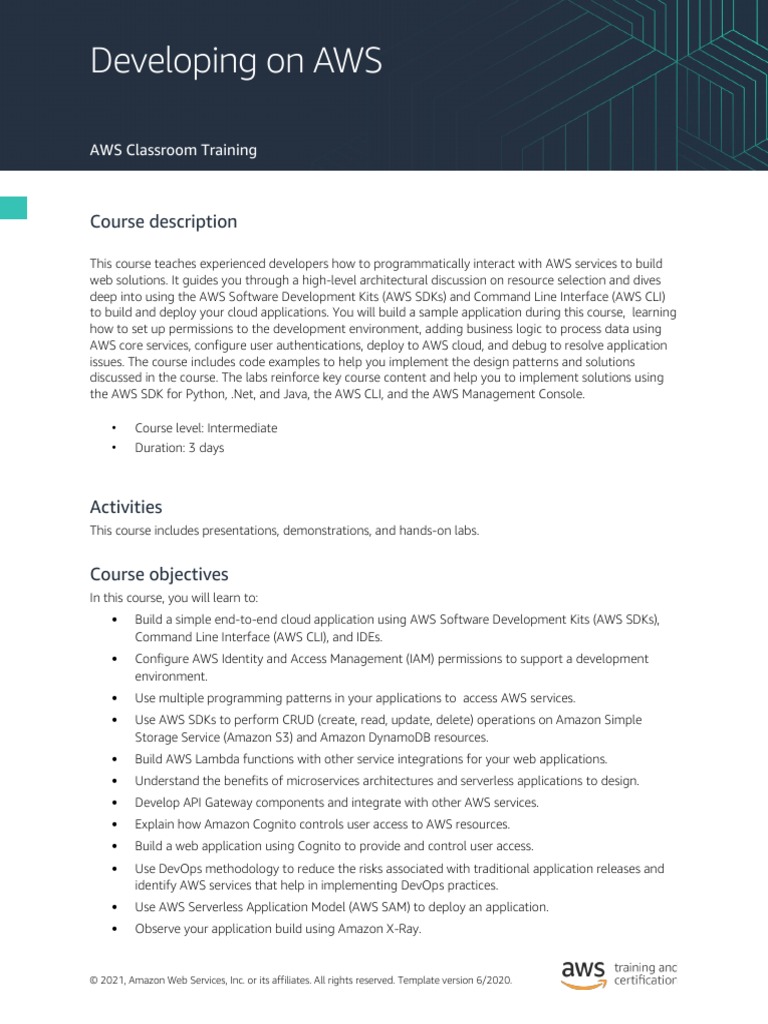 Developing On Aws | PDF | Amazon Web Services | Cloud Computing