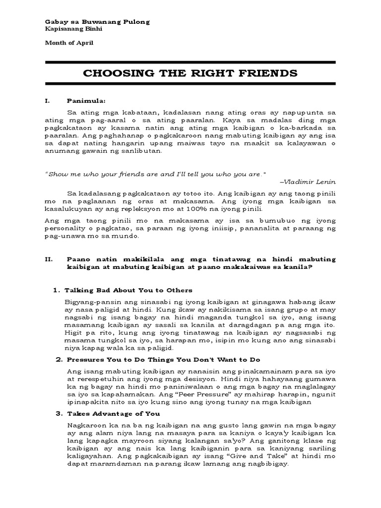 Choosing The Right Friends | PDF