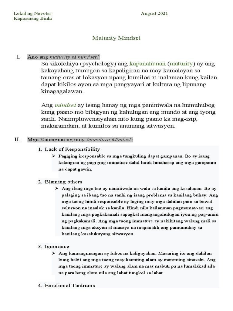 Maturity Mindset | PDF
