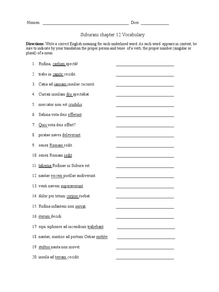 Suburani Chapter 12 Vocabulary | PDF