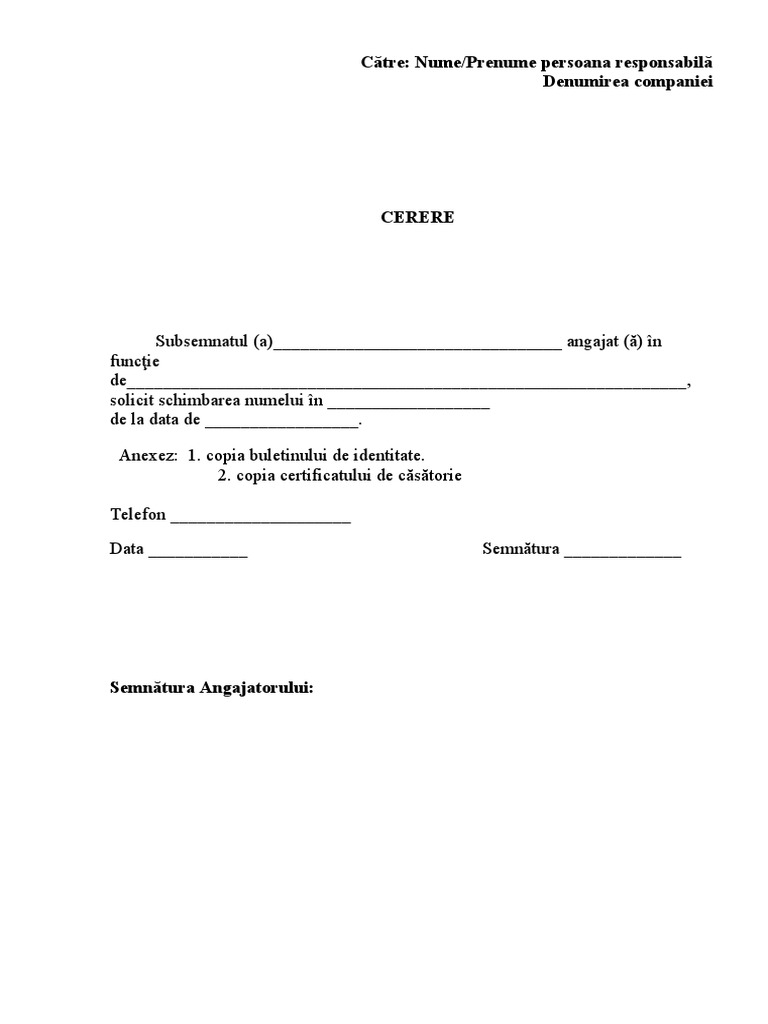 Model Cerere Schimbarea Numelui | PDF