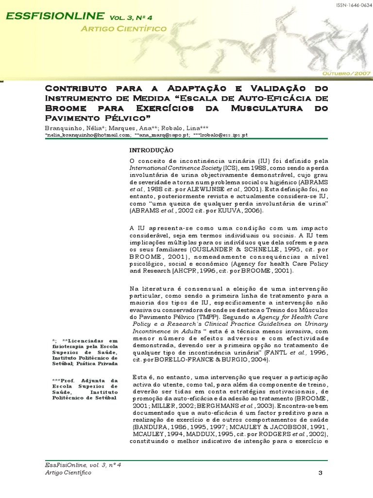 Escala de Auto-Eficácia de Broome | PDF