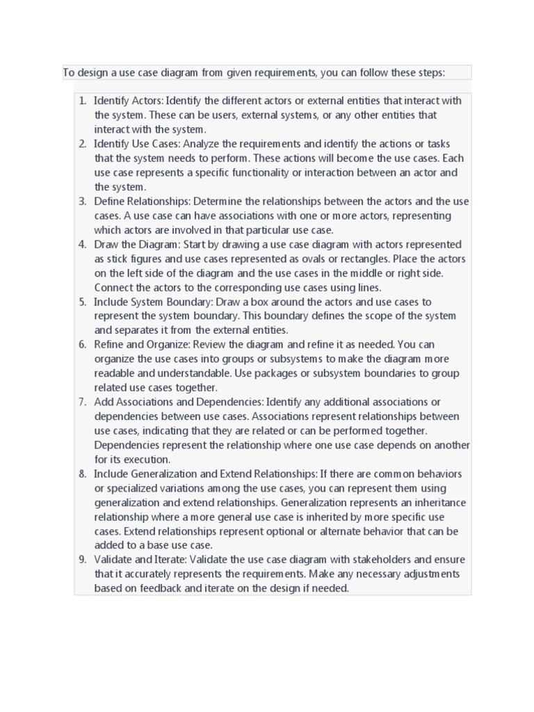 To Design A Use Case Diagram From Given Requirements | PDF | Use Case | System