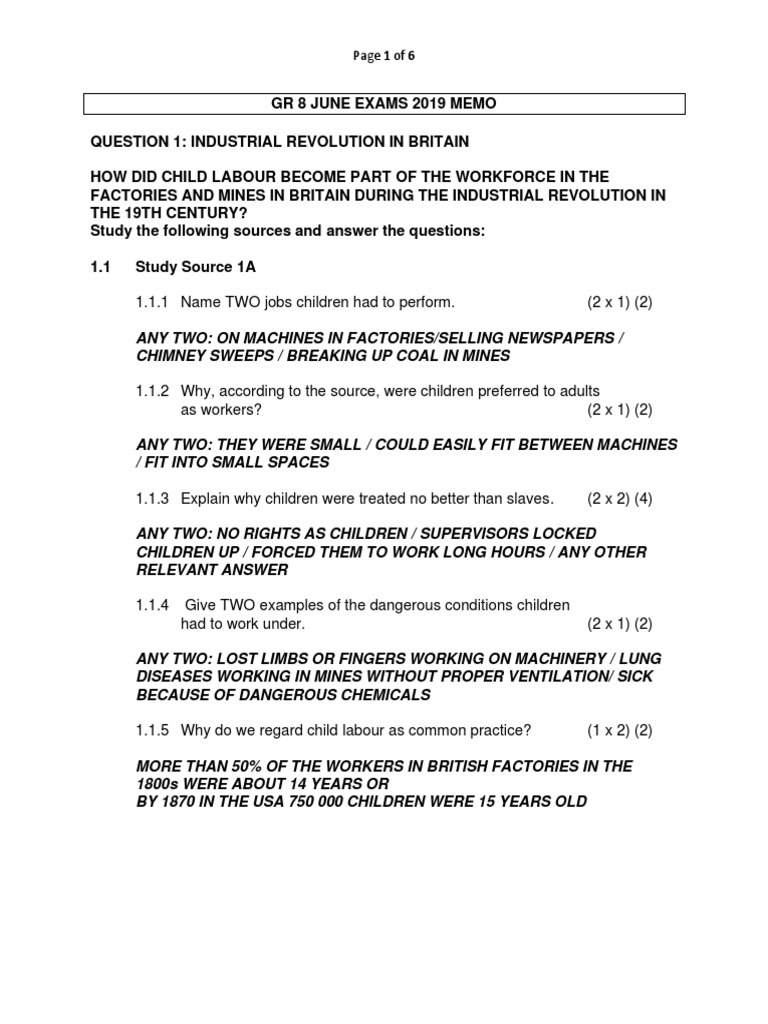 Gr8 History 2019 Memo | PDF | Migrant Worker | Child Labour