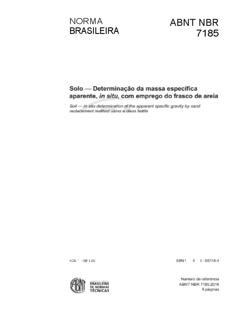 Nbr 7185 2016 Determinaao de Massa Especifica Aparente in Situ Com ...