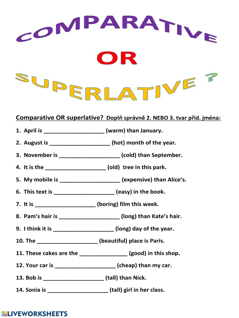 Comparative and Superlative Adjectives Homework .... | PDF