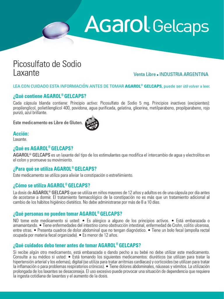 Prospecto Web Agarol Gelcaps | PDF | Estreñimiento | Medicamentos con ...