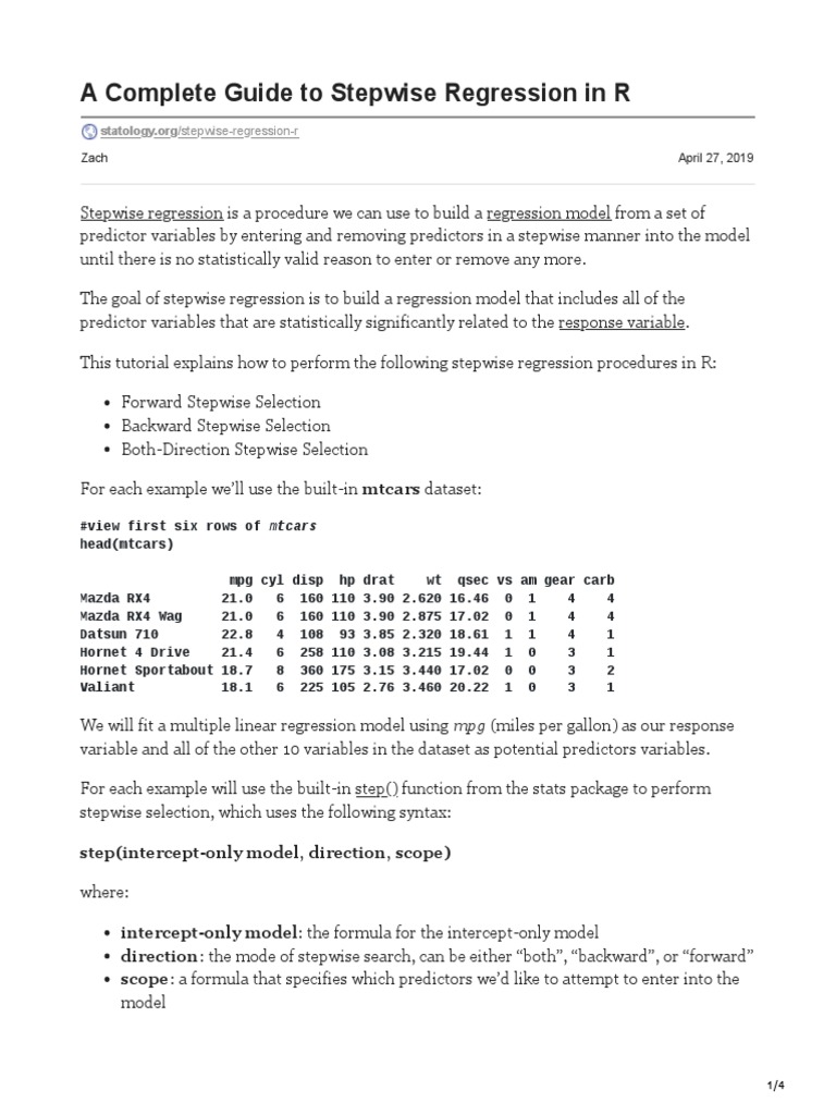 2021-A Complete Guide To Stepwise Regression in R | PDF | Regression ...