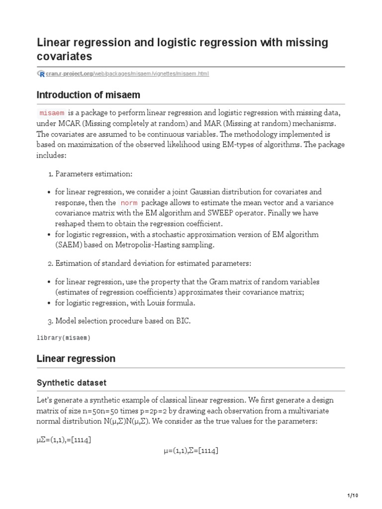 Cran.r2021-Linear Regression and Logistic Regression With Missing ...