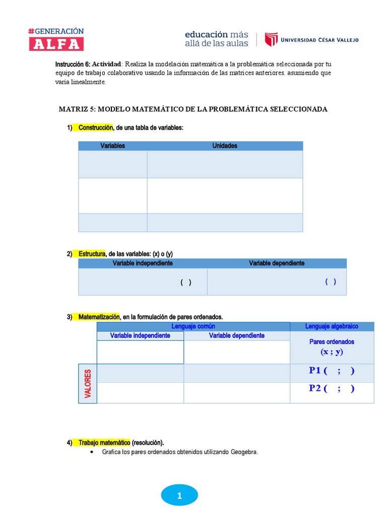 Matriz 05 Modelación Matemática | PDF | Matriz (Matemáticas) | Variable ...