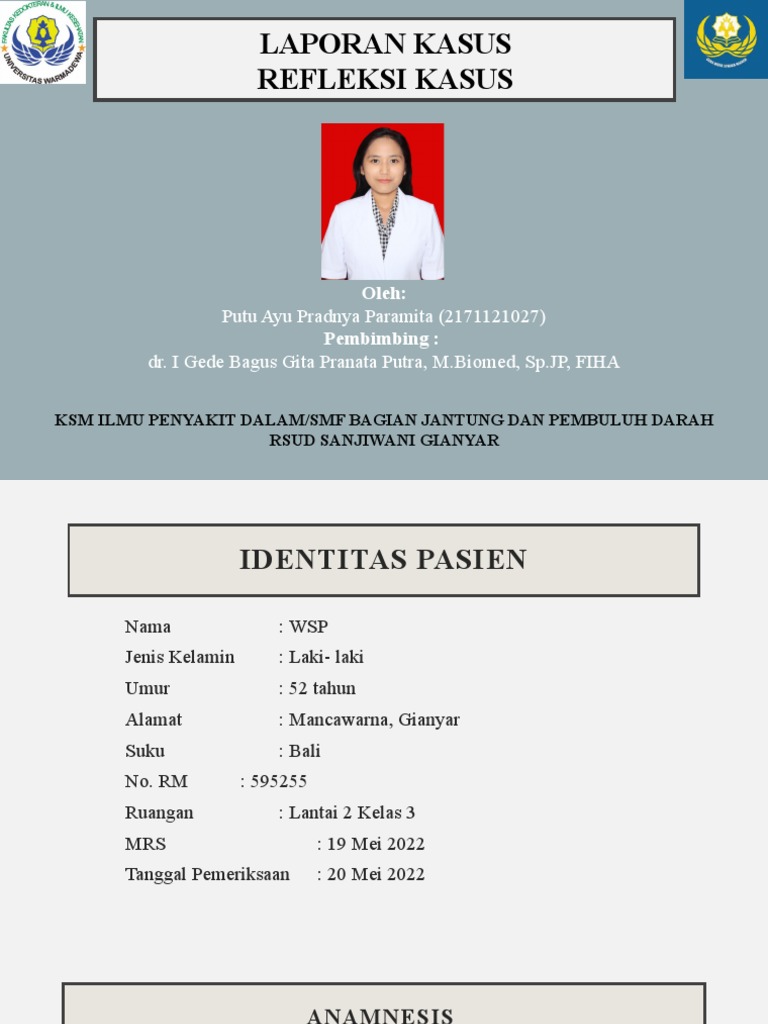 Laporan Kasus, Refleksi Kasus, Tutorial Klinik Cardio - Pradnya Paramita - 2171121027 | PDF