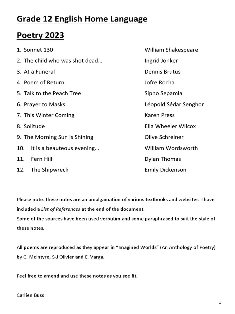 GR 12 Poetry 2023 Guidelines | PDF | Poetry | Apartheid