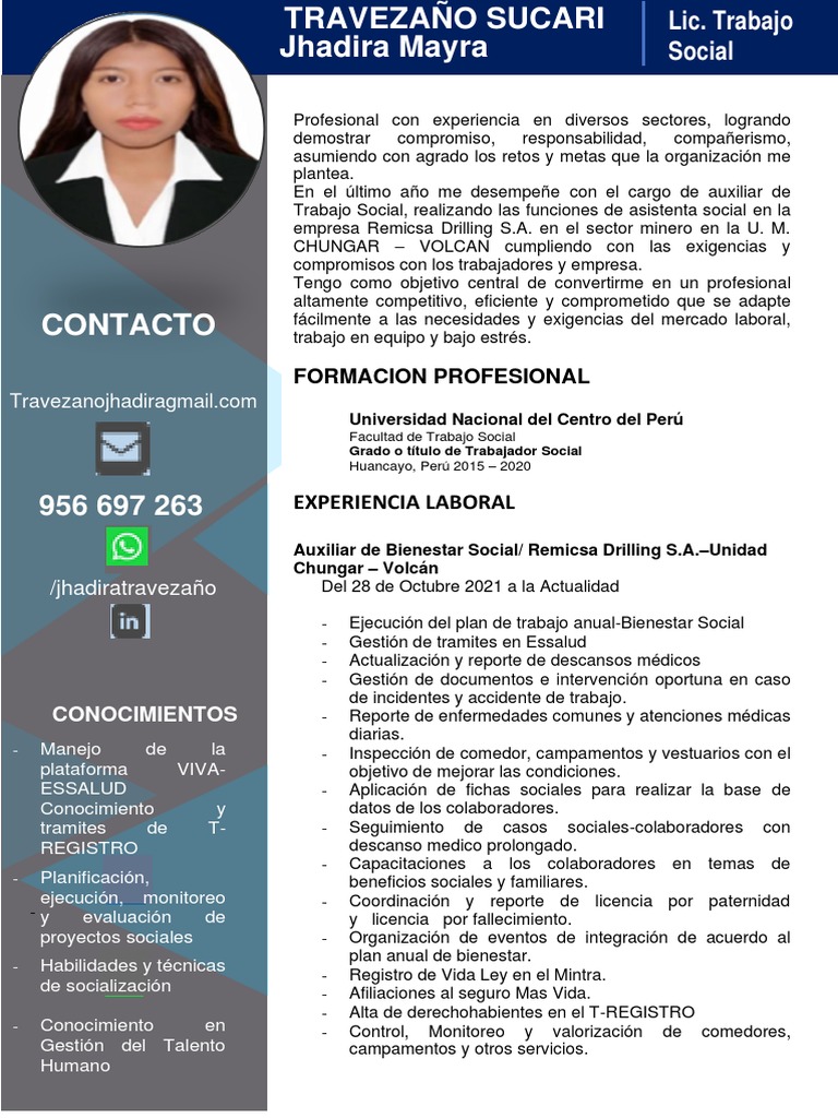 Cv-Jhadira Travezaño Sucari | PDF | Negocios | Ciencias sociales