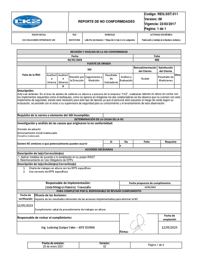 FORMATO-REPORTE DE NC Y AC - 02 | PDF