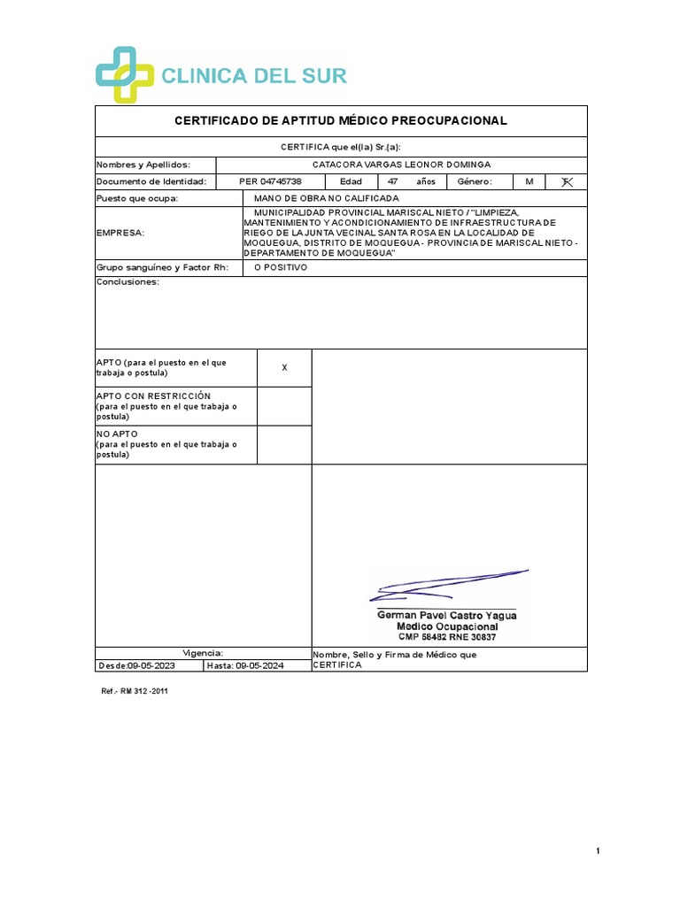 Certificado Médico de Aptitud Laboral | PDF | La columna vertebral ...