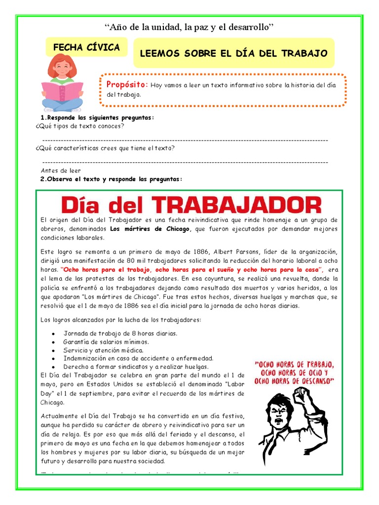 Ficha-Fecha Cívica-Leemos Sobre El Día Del Trabajo | PDF | Relaciones ...