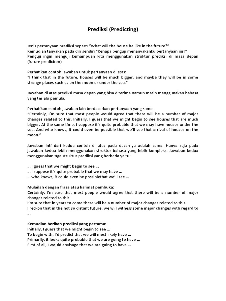 Part 3 IELTS SPEAKING Tipe Pertanyaan Predicting and Why | PDF