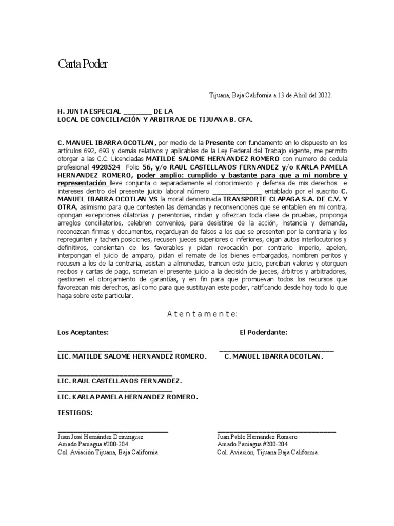 Carta Poder Laboral | PDF | Gobierno | Justicia