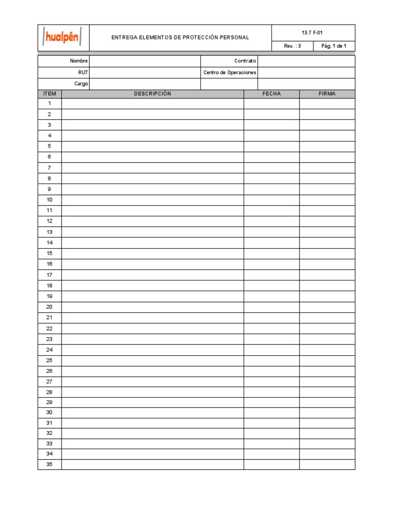 13.7 F-01 Entrega de EPP r3 | PDF