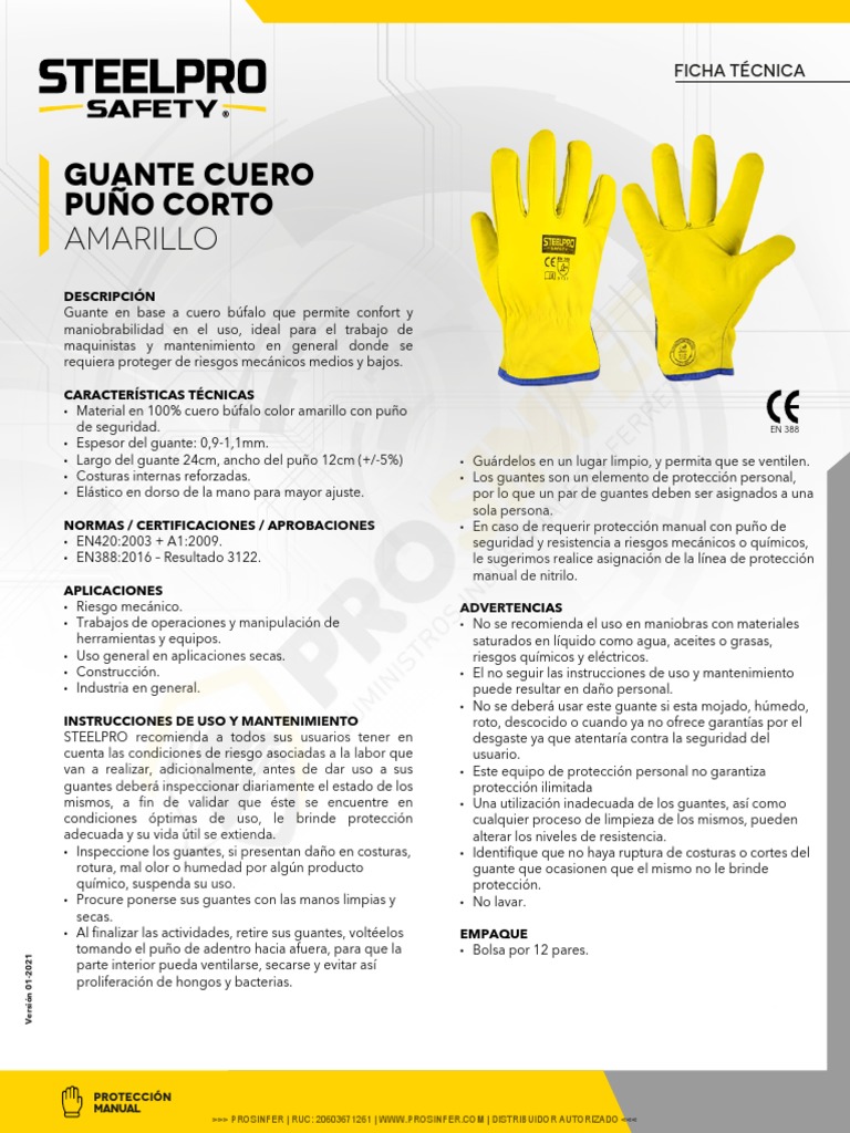 Guante Cuero Badana Amarillo Steelpro Puno Corto Ficha Tecnica | PDF