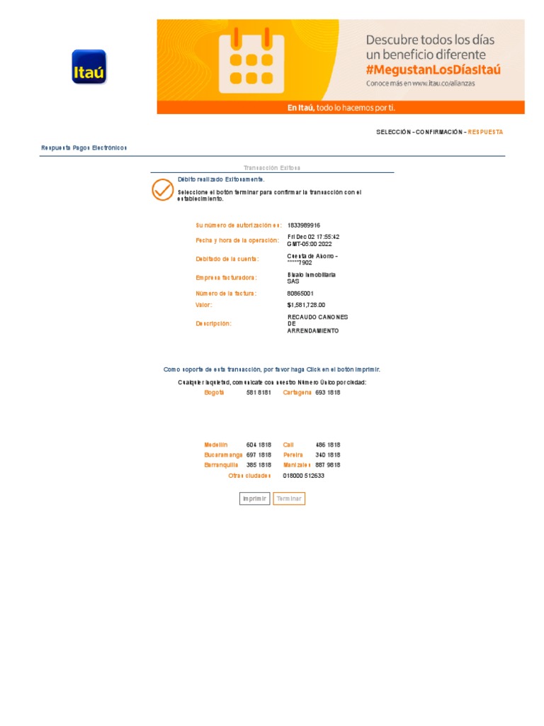 Itaú - PSE - Respuesta Transferencia | PDF