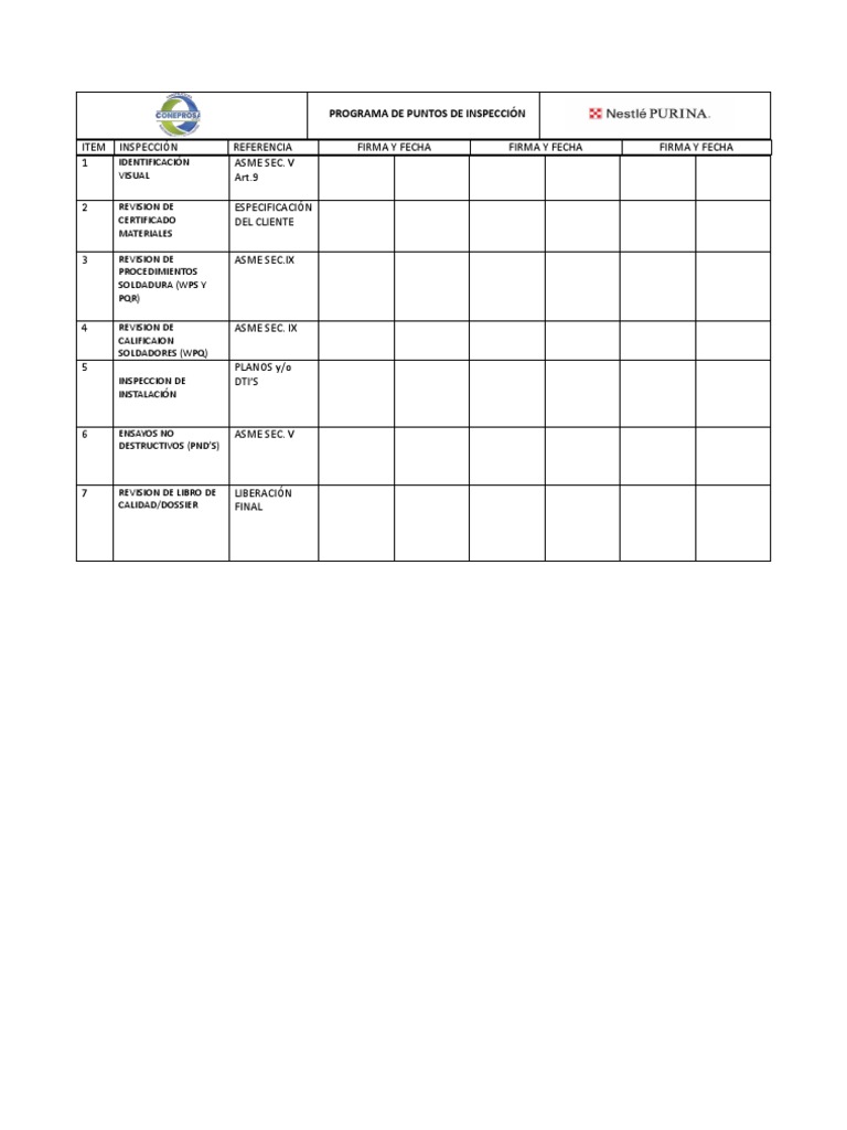 Plan de Inspección y Prueba | PDF