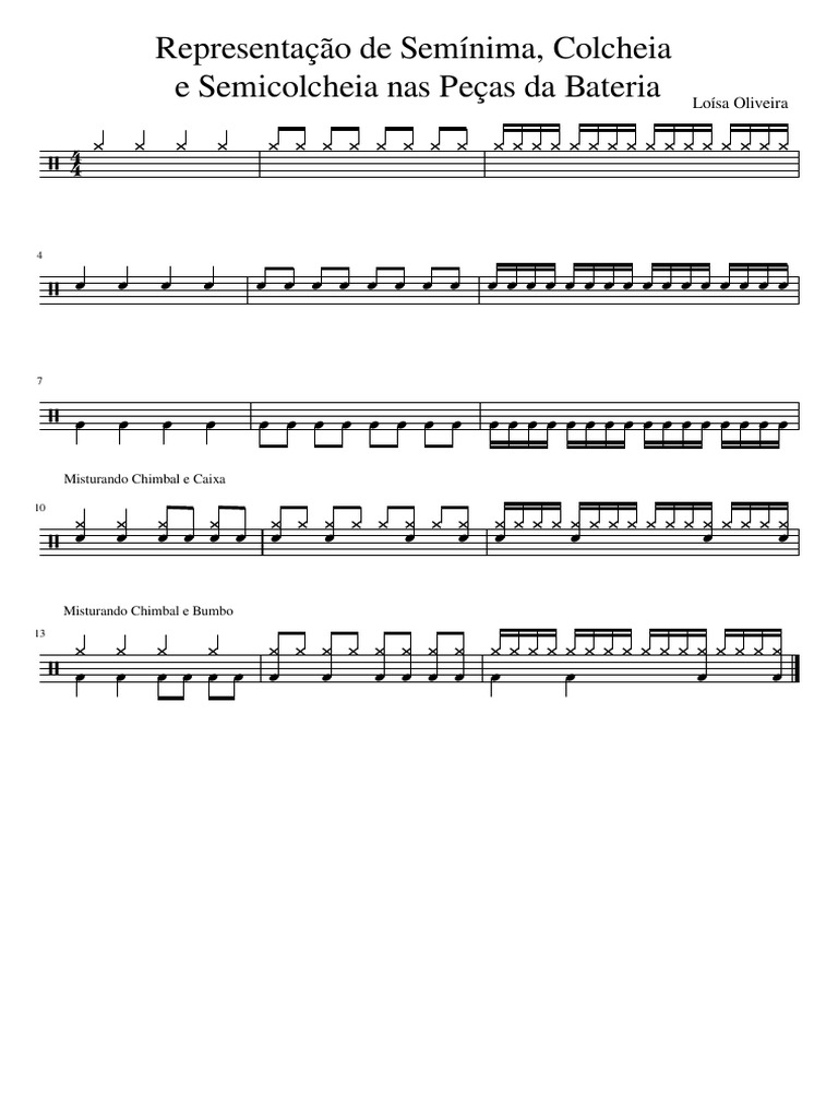Representação de Semínima, Colcheia e Semicolcheia Nas Peças Da Bateria ...