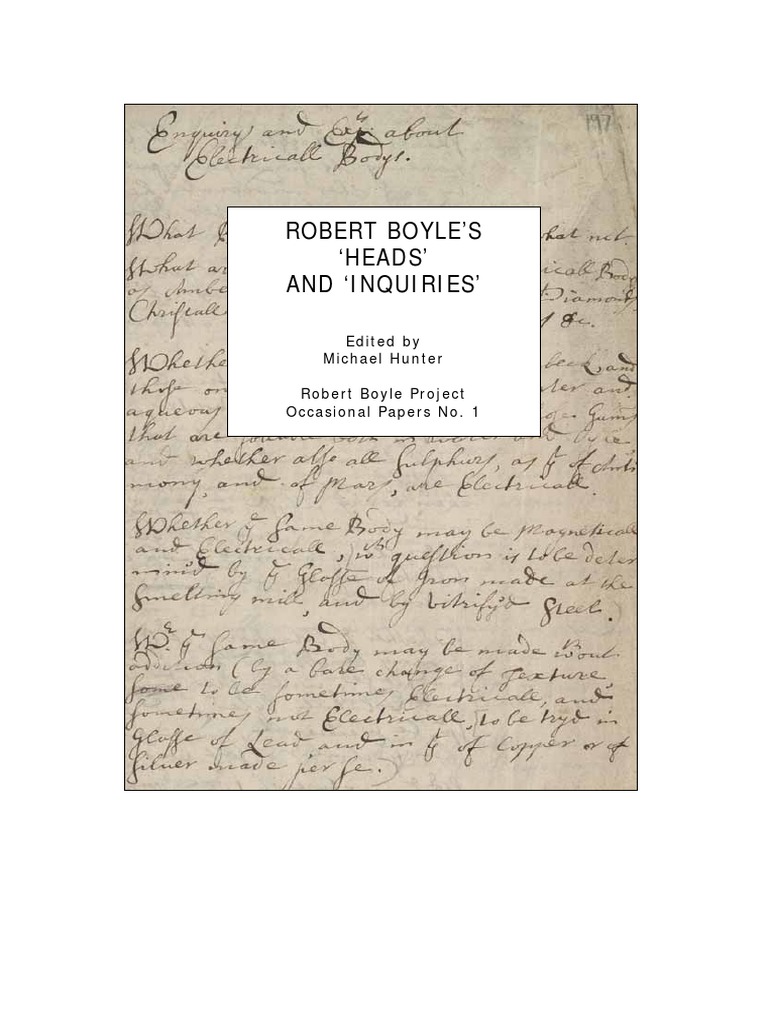 Robert Boyle, Heads and Inquiries | PDF | Odor | John Locke