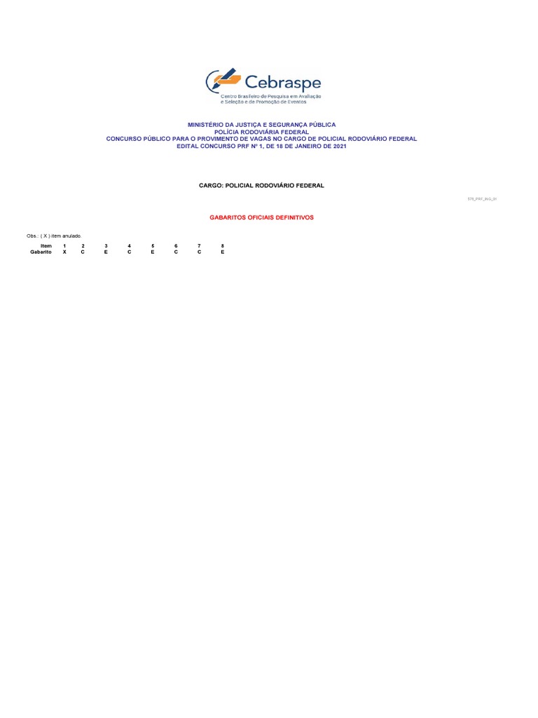Gabarito Prova PRF 2021 | PDF Gabarito Prova PRF 2021 | PDF