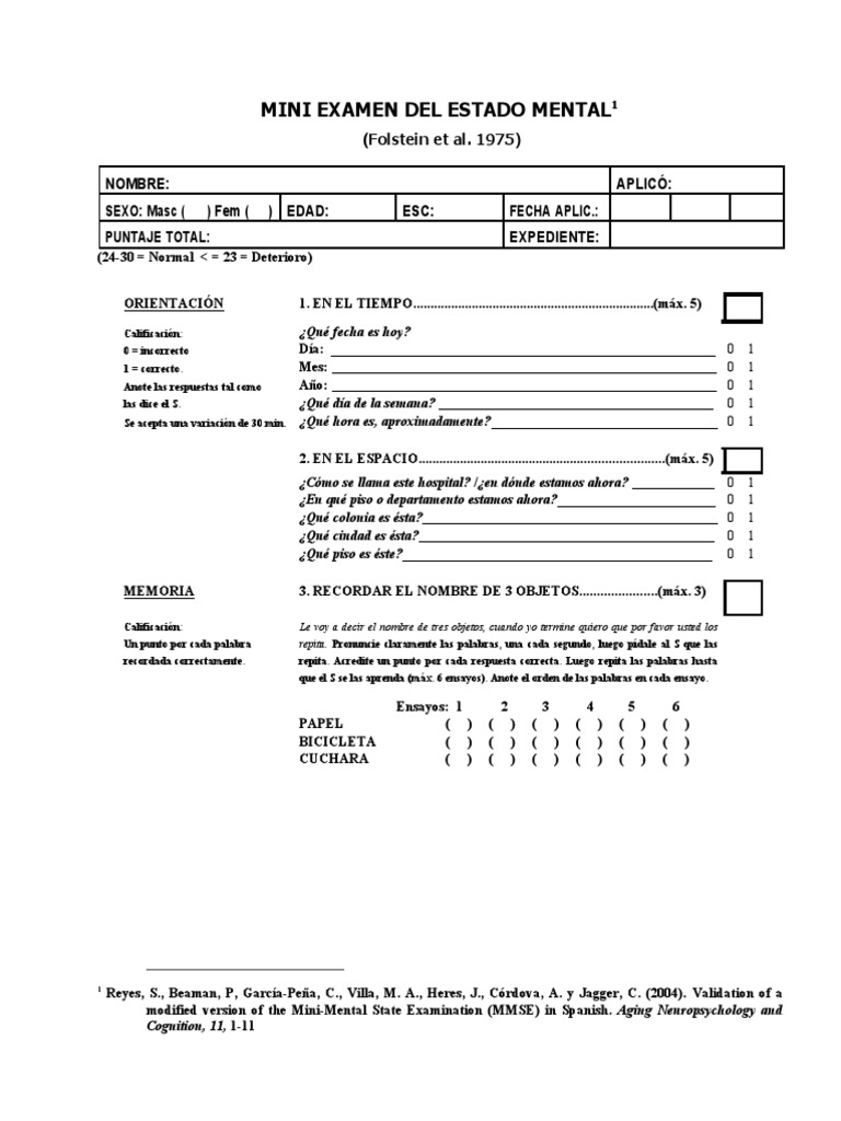 Mini Mental de Folstein | PDF