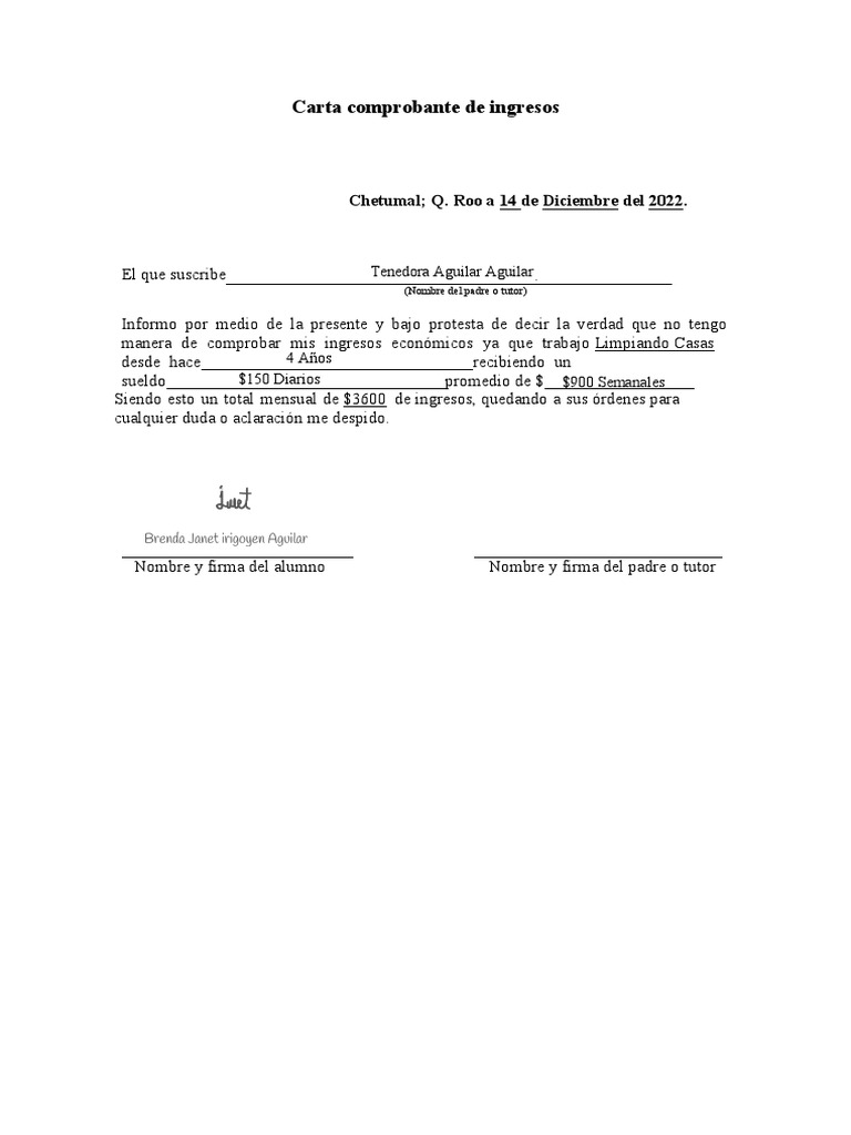 Carta Comprobante - de - Ingresos - Signed | PDF