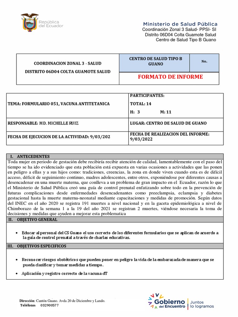 FORMULARIO 051 Y VACUNA DT PDF | PDF | El embarazo | Causas de la muerte