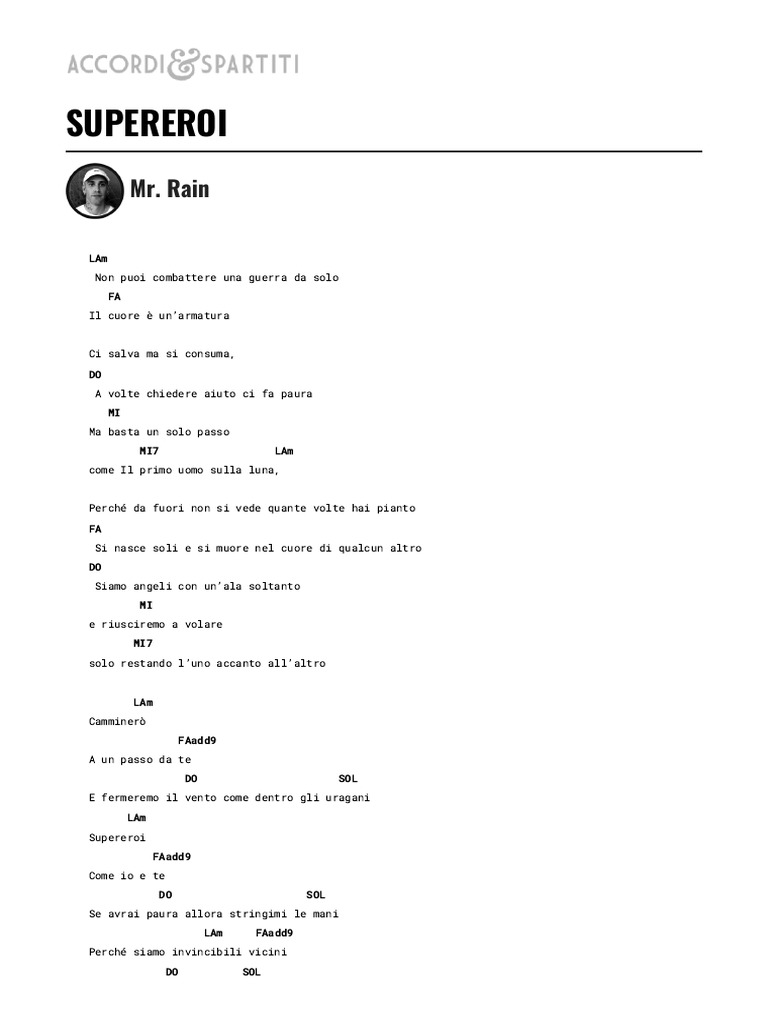 SUPEREROI Accordi 100% Corretti - Mr. Rain | PDF