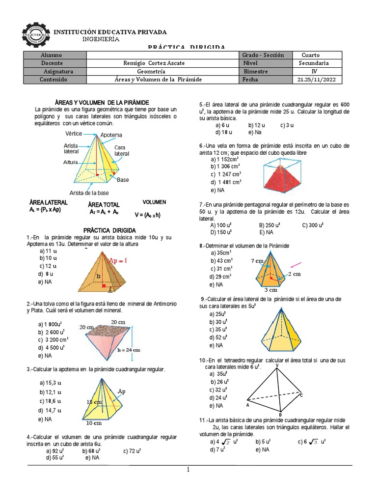 1.-Areas y Volumen de Pirámide | PDF | Programación lineal | Geometría ...