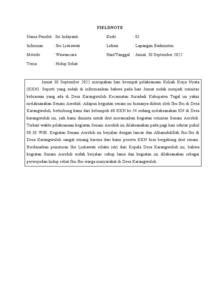 KKN fieldnote 1 | PDF