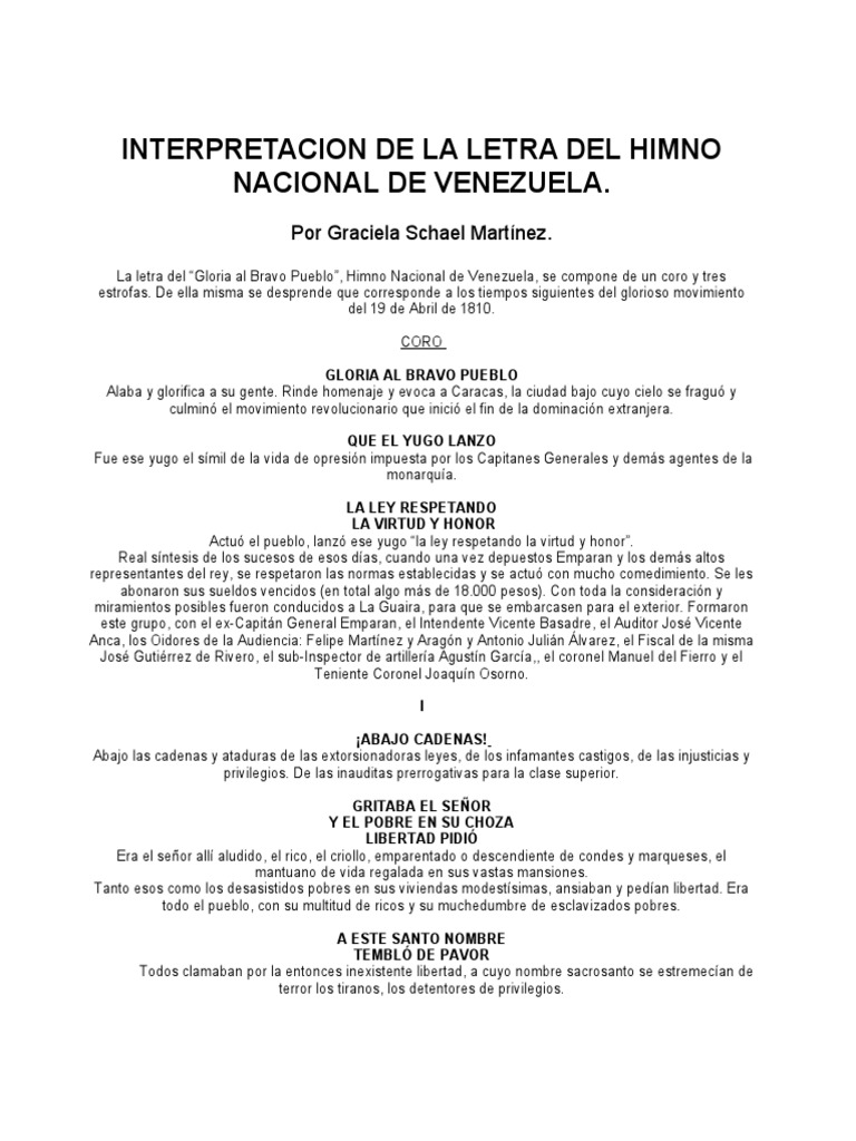 Interpretacion de La Letra Del Himno Nacional de Venezuela | PDF