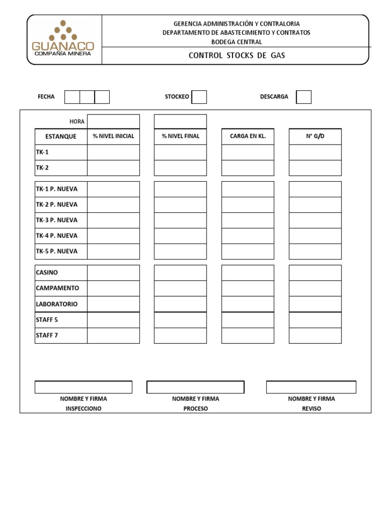 Planilla Control de Gas | PDF